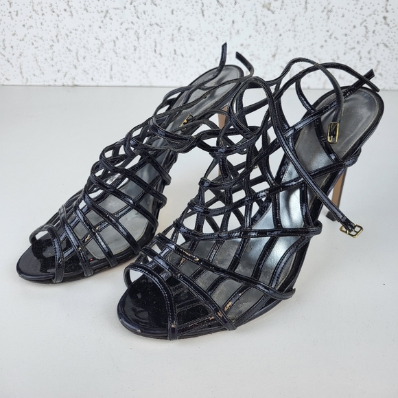 Shoes | Giavito Rossi Black Patent Strappy Pumps Sandals Size 41 | Poshmark